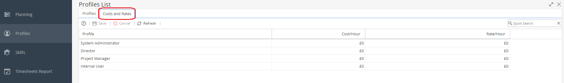 Resources – Profiles - Costs and Rates – Hydra Support