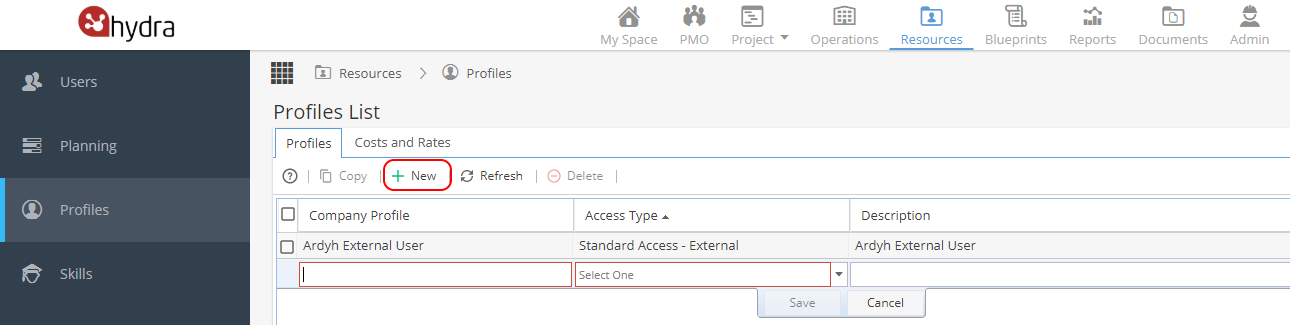 Resources – Profiles - Profiles List – Hydra Support