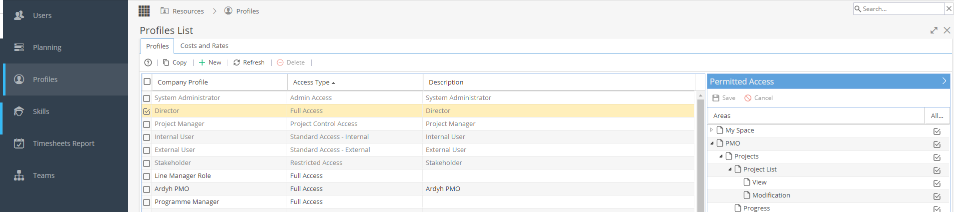 Resources – Profiles - Profiles List – Hydra Support
