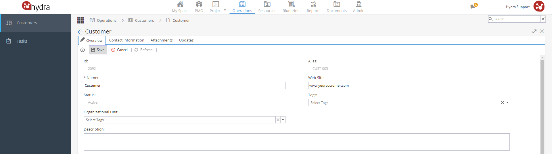 Operations - Customers - Overview (Add New / Edit Existing) – Hydra Support