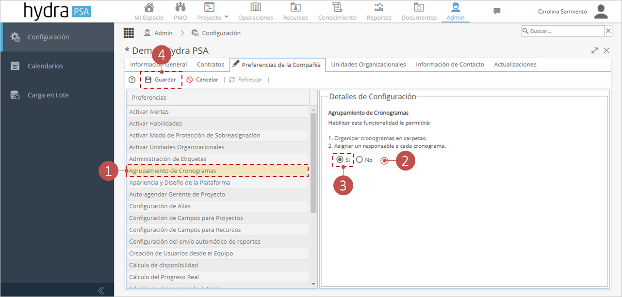 Preferencias de la Compañía – Hydra Soporte