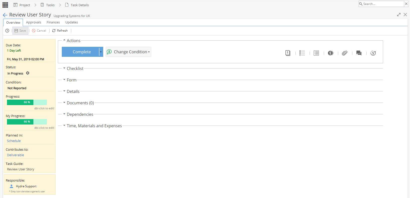 Project - Tasks Detail - Overview – Hydra Support