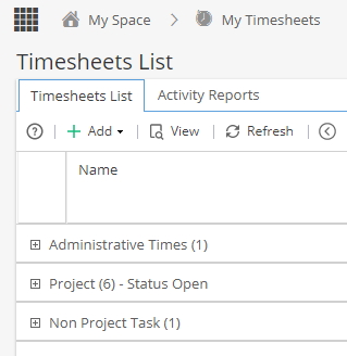 My Space - My Timesheets - Timesheets List – Hydra Support