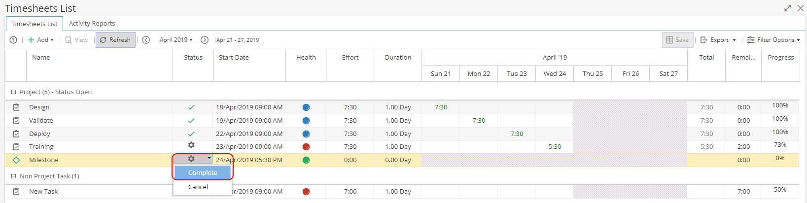 My Space - My Timesheets - Timesheets List – Hydra Support