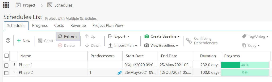 How to set a Schedule Predecessor – Hydra Support